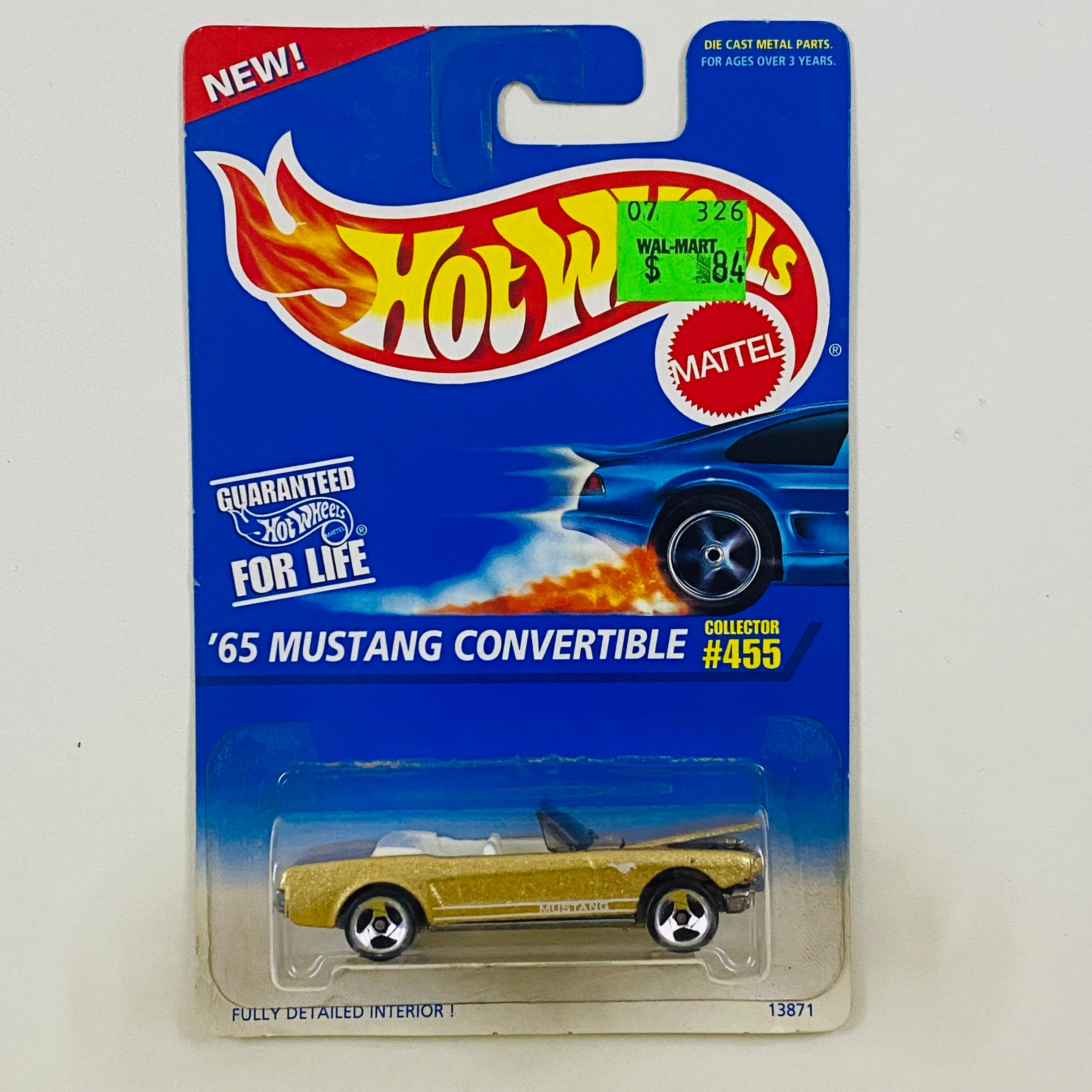 1996 Hot Wheels 65 Mustang Convertible 455 dorado metálico 3SP base ZA