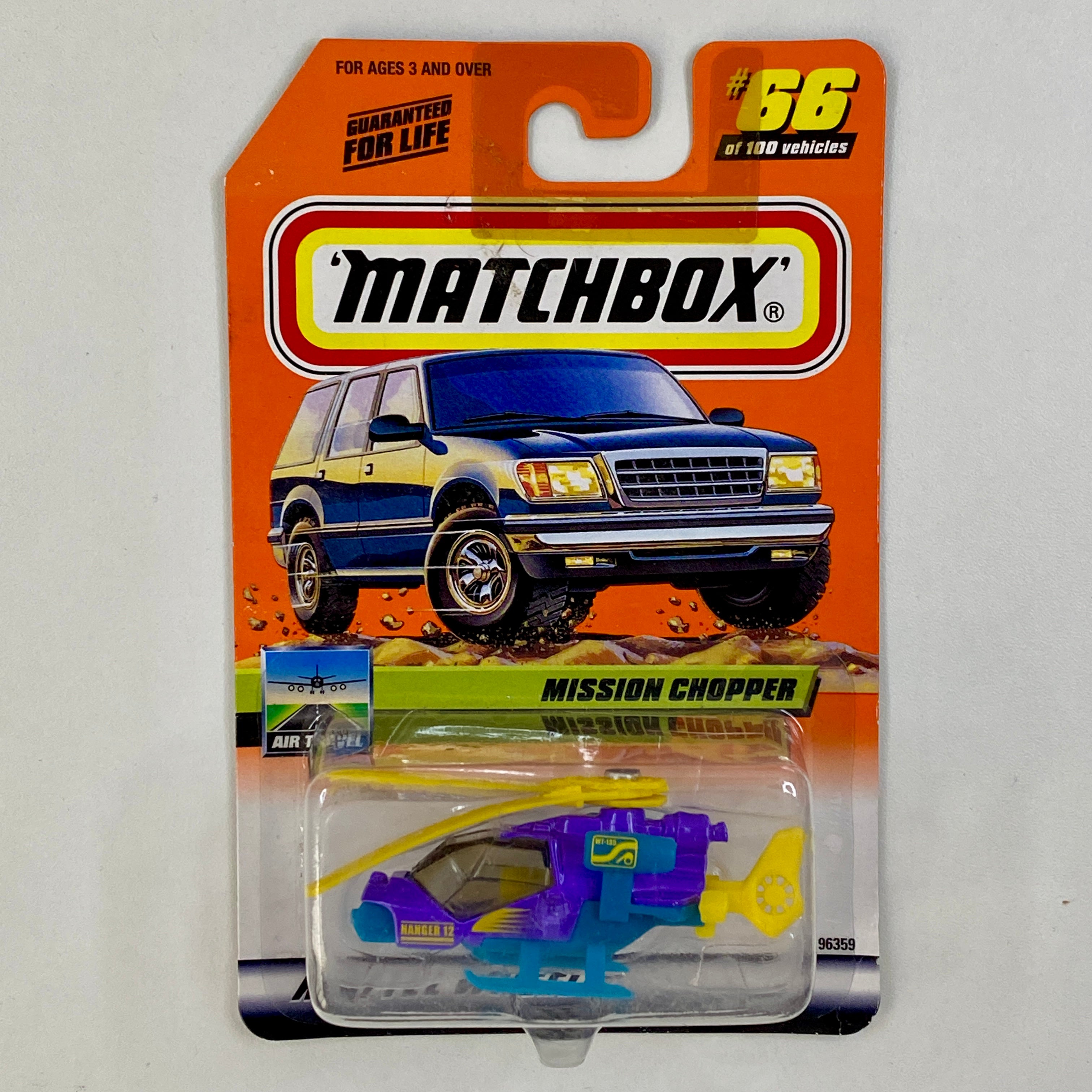 2000 Matchbox Air Travel Mission Chopper morado con Hélices Rotativas