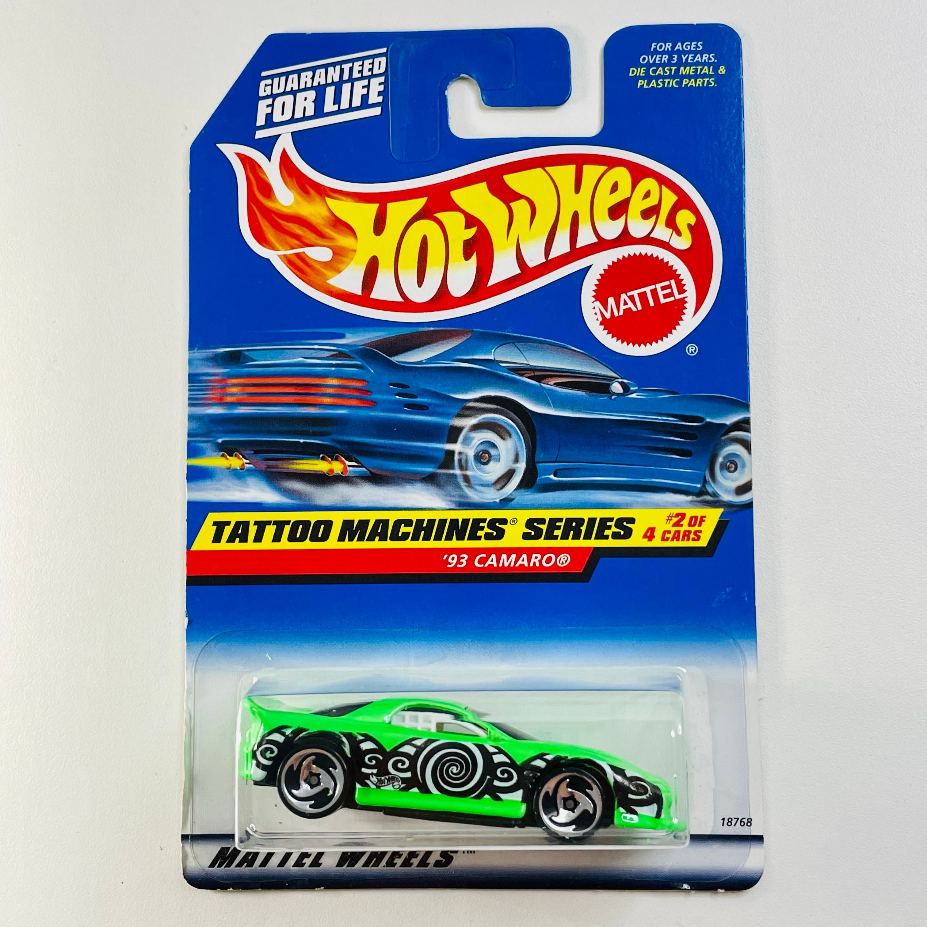 1998 Hot Wheels Tattoo Machines Series 93 Camaro verde fluorescente SB
