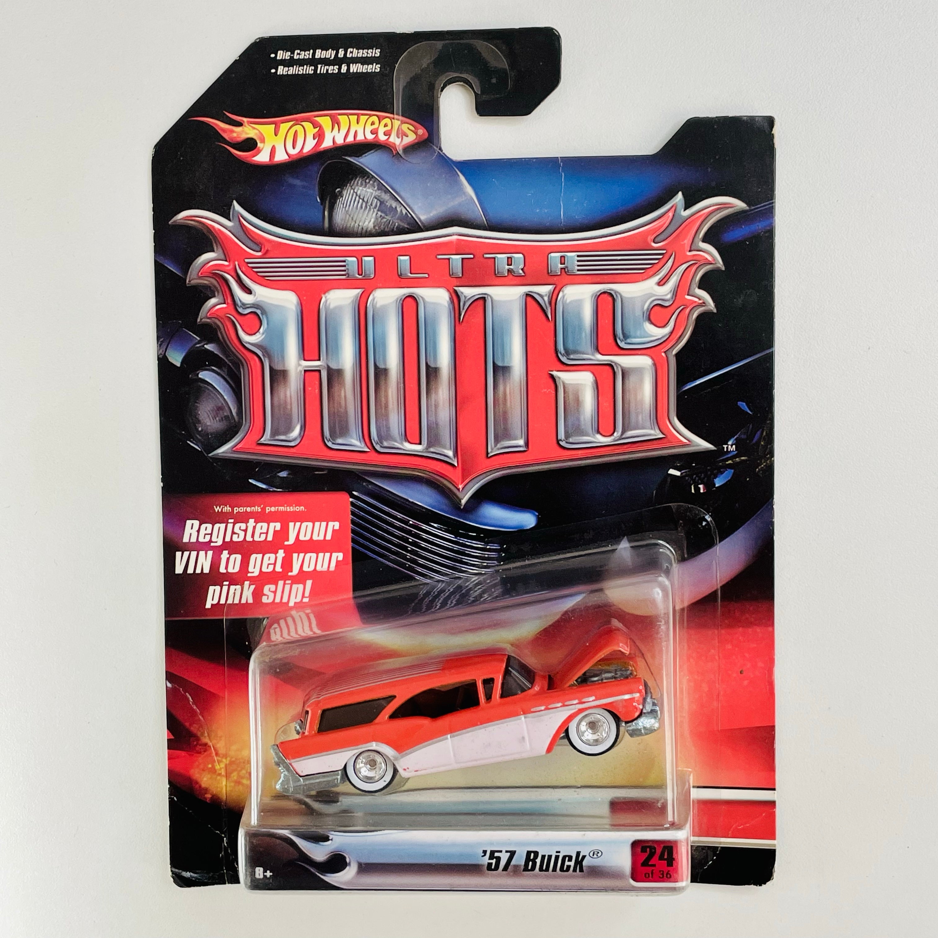 2007 Hot Wheels Ultra Hots 57 Buick naranja Llantas de Goma RR base ZA